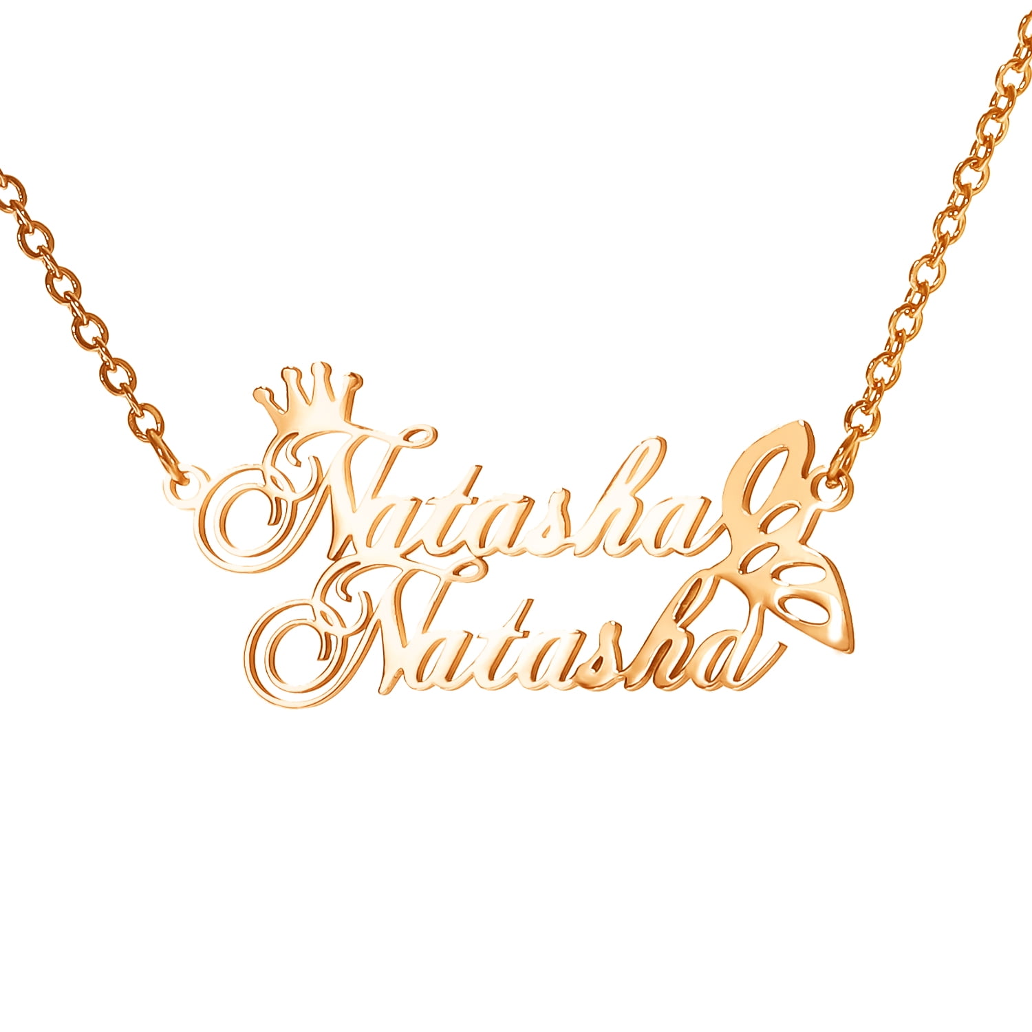 Name Custom Necklace 18K Gold Plated 2 Name Necklace Personalized Crown ...