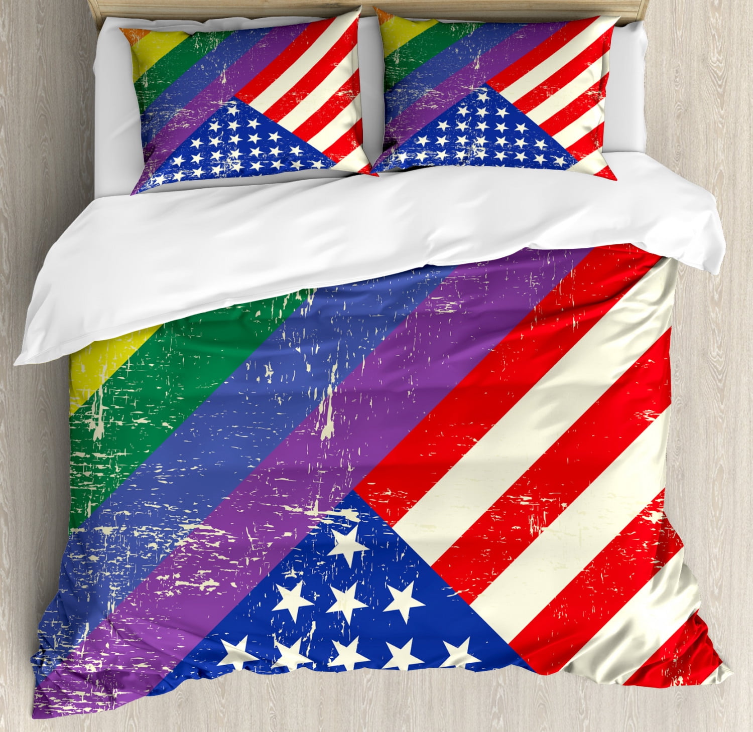 Vintage Rainbow King Size Duvet Cover Set, Worn Out Pride Flag and Old ...