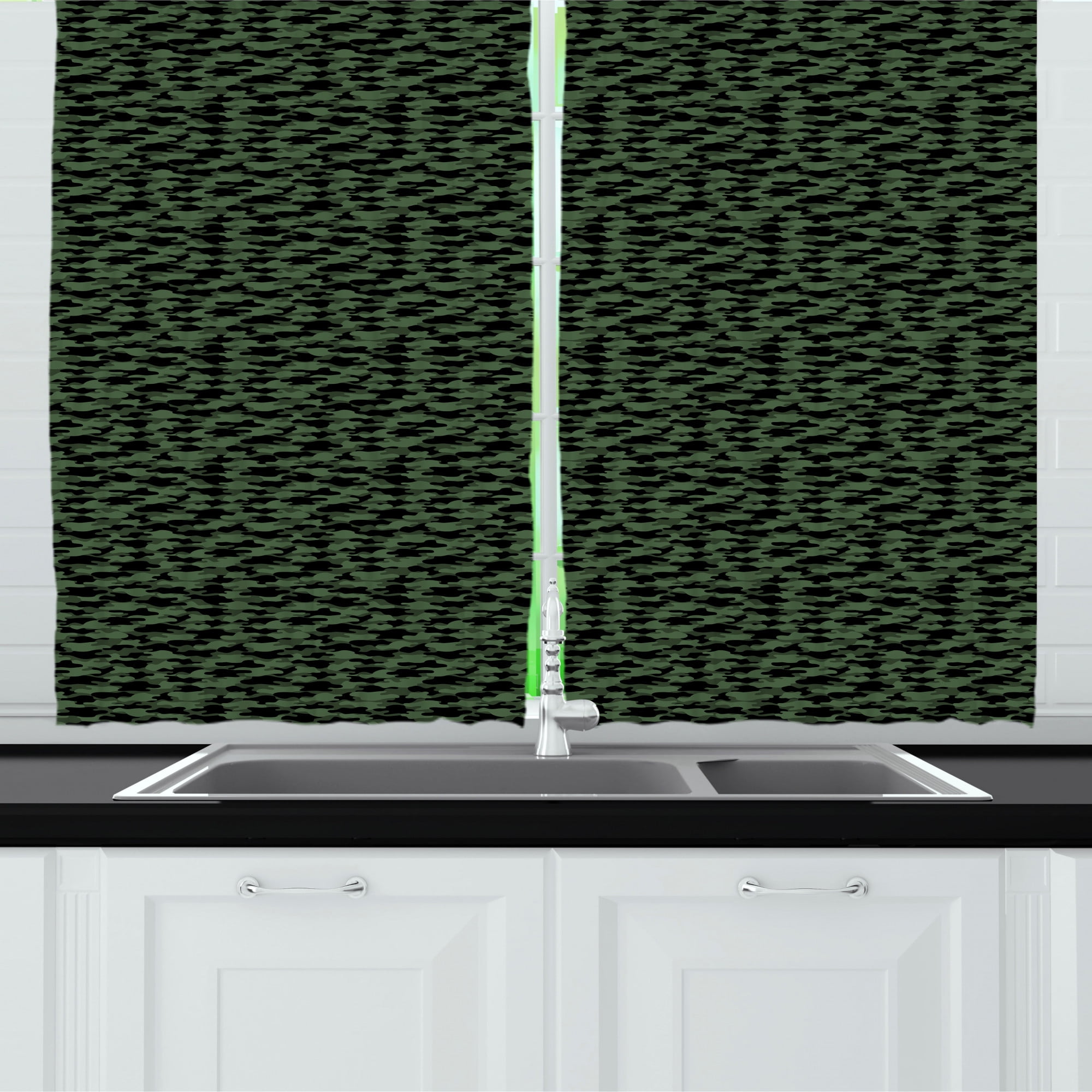 Army Green Kitchen Curtains, Camouflage Style Classic Repetitive ...