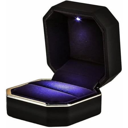 Ring Box, Square Velvet Wedding Ring Case With Led Light Black ...