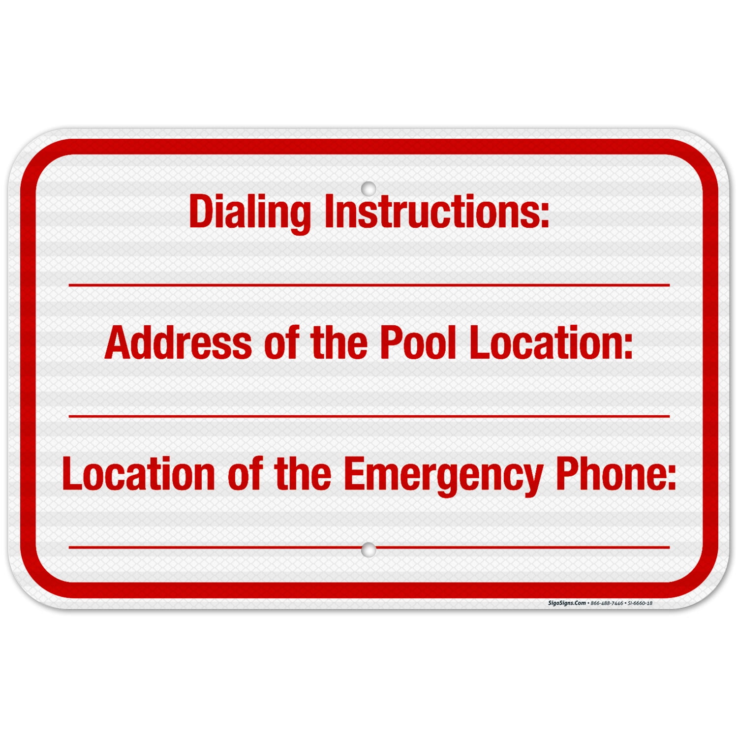 Dialing Instructions Address Of The Pool Location Sign, Pool Sign ...