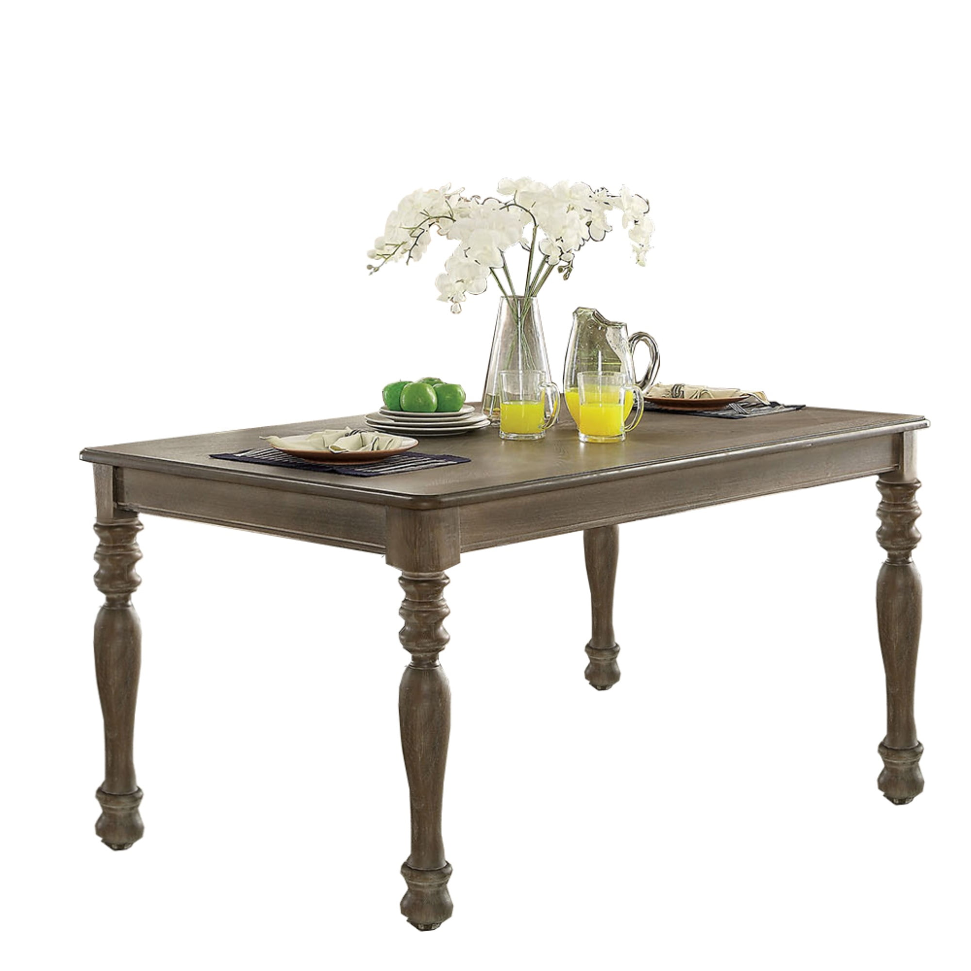 Rectangular Shaped Wooden Dining Table with Turned Legs, Brown ...
