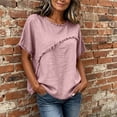 Fringe Hem Top Women Solid Crew Neck Short Sleeve Boho Blouse ...
