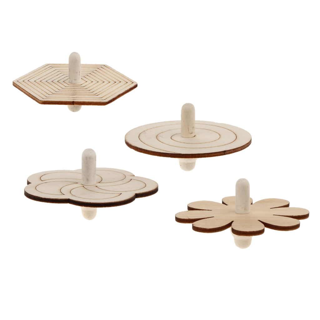 4pcs Creative Unfinished Wood Wooden Top for DIY Children Kids Toys ...