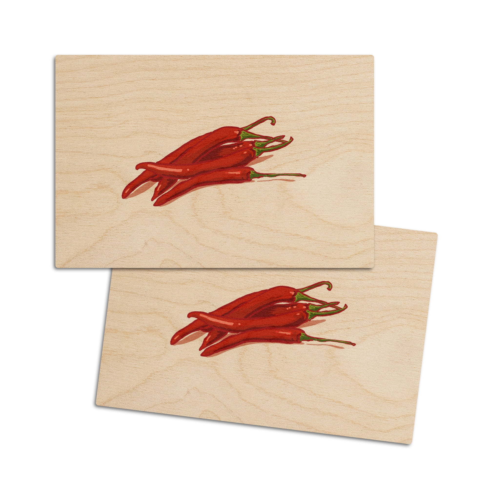 Chile Peppers, Icon (4x6 Birch Wood Postcards, 2-Pack Stationary ...