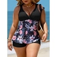 Plus Size 2-Piece Tankini Set with Tropical Print and Crossed Chest ...