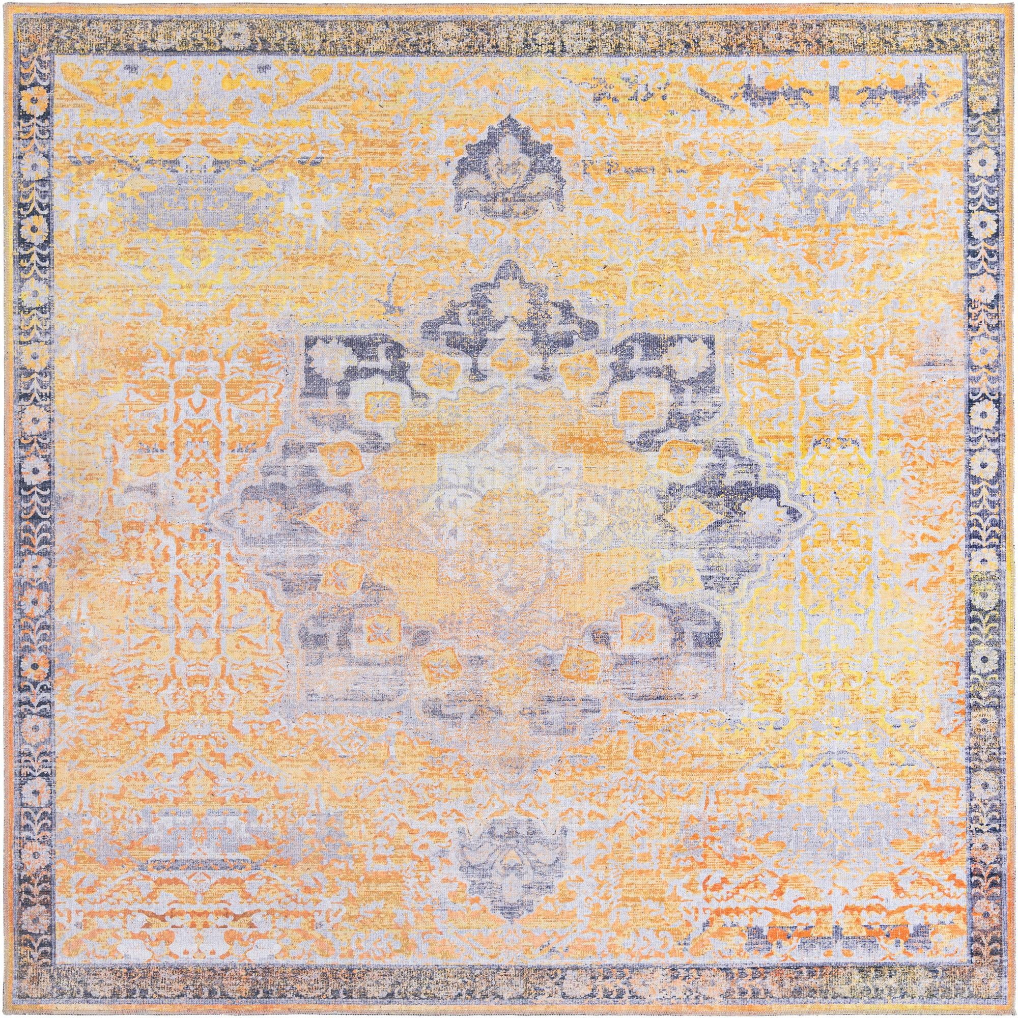 Rugs.com Francesca Collection Washable Rug – 8 Ft Square Tuscan Yellow ...
