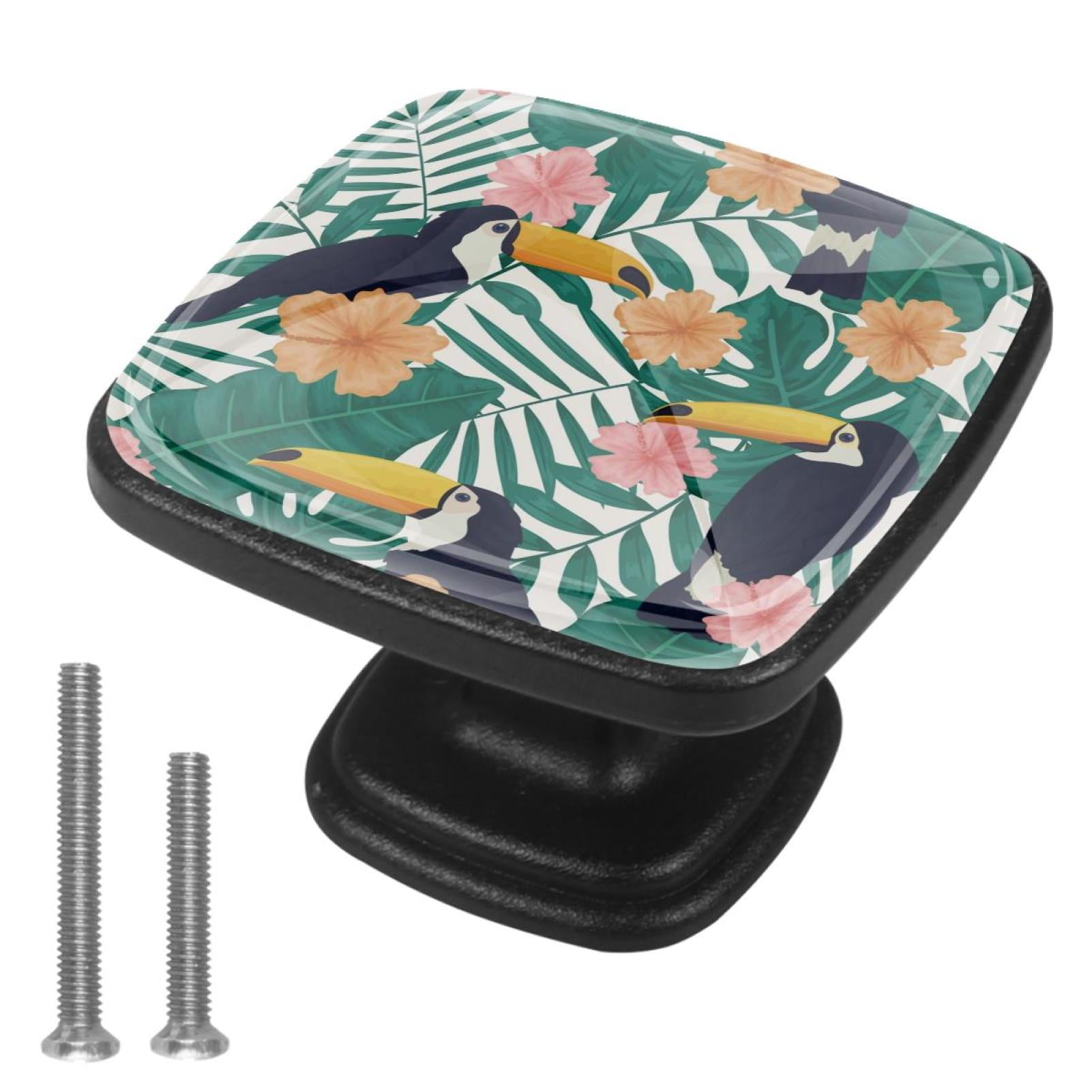 4 Pcs Cabinet Handle Drawer Pulls Floral Tropical Leabes Knobs with ...