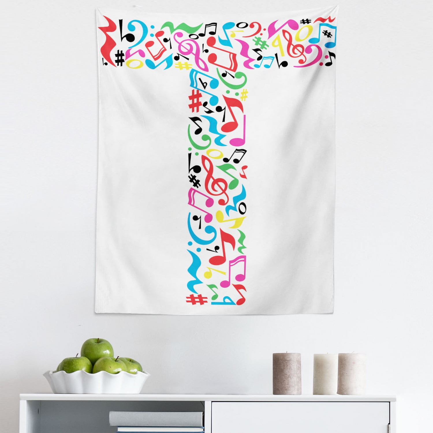 Letter T Tapestry, Uppercase T Letter Colorful Sheet Music Elements ...