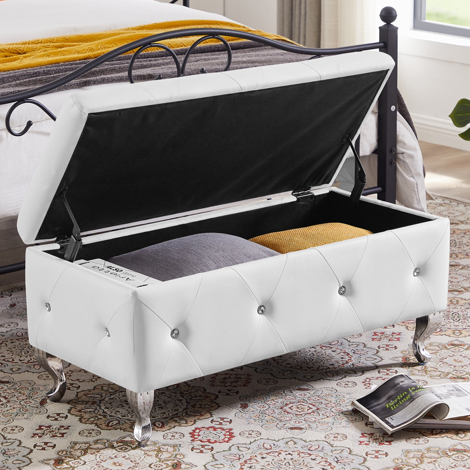 UWR-Nite Storage Ottoman Bench, PU Upholstered Ottoman Flip Top ...