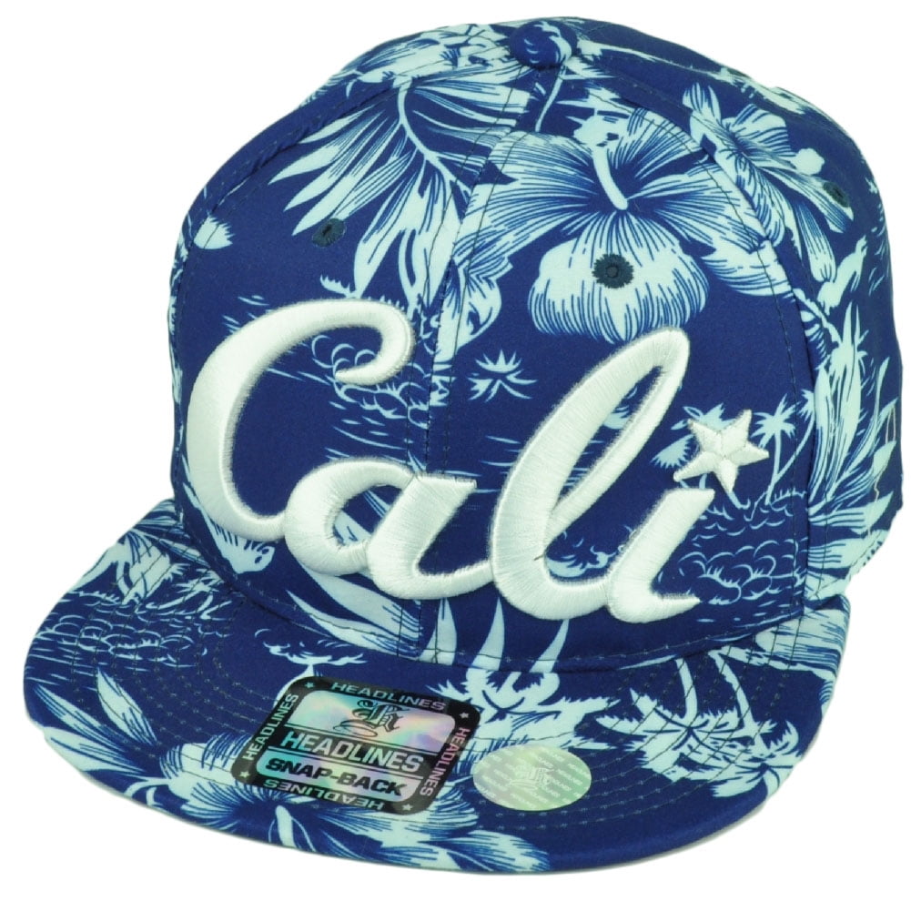 Cali California All Over Hawaiian Floral Hat Cap Nylon Snapback Blue ...