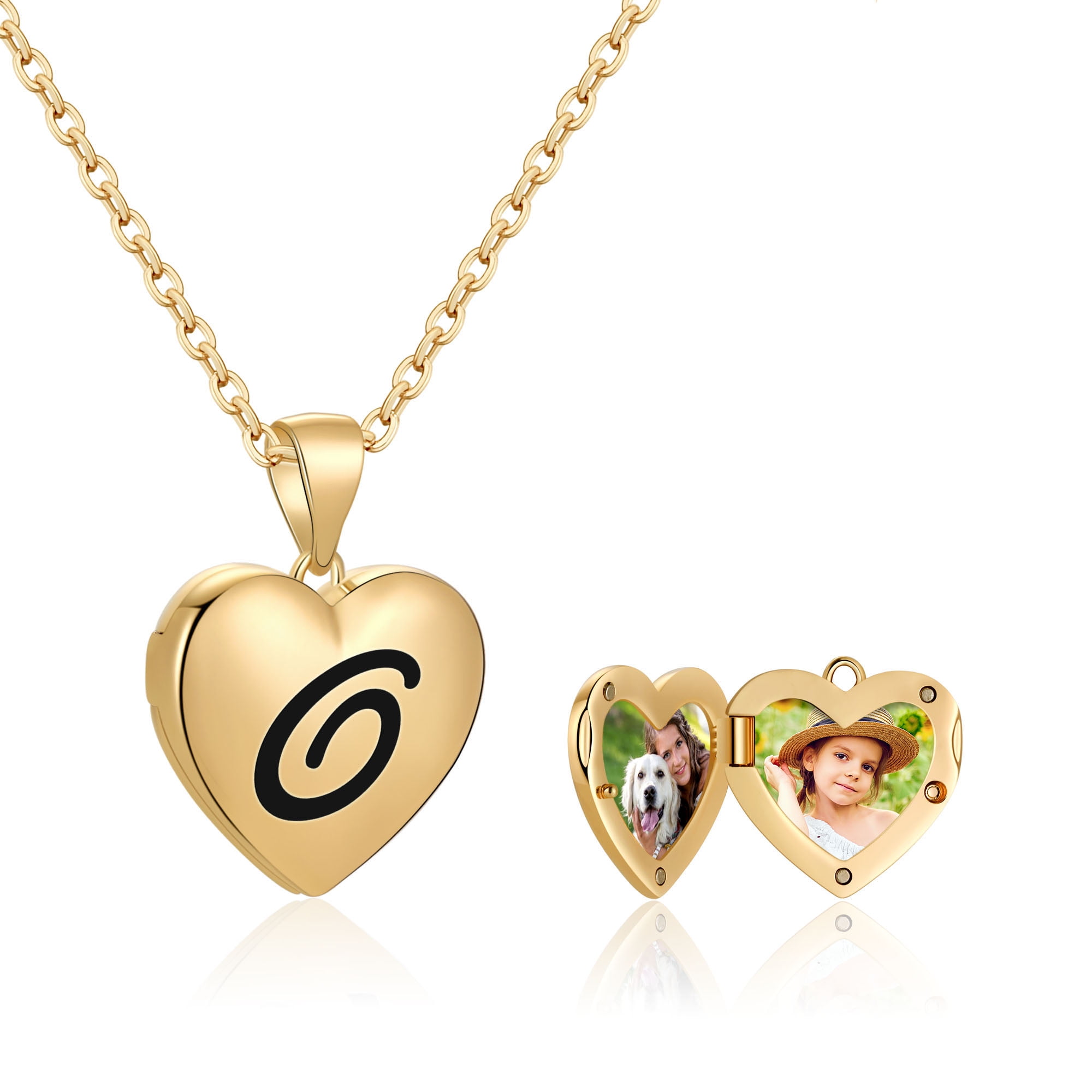 TINGN Locket Necklaces That Holds Pictures 14K Gold Plated Heart ...