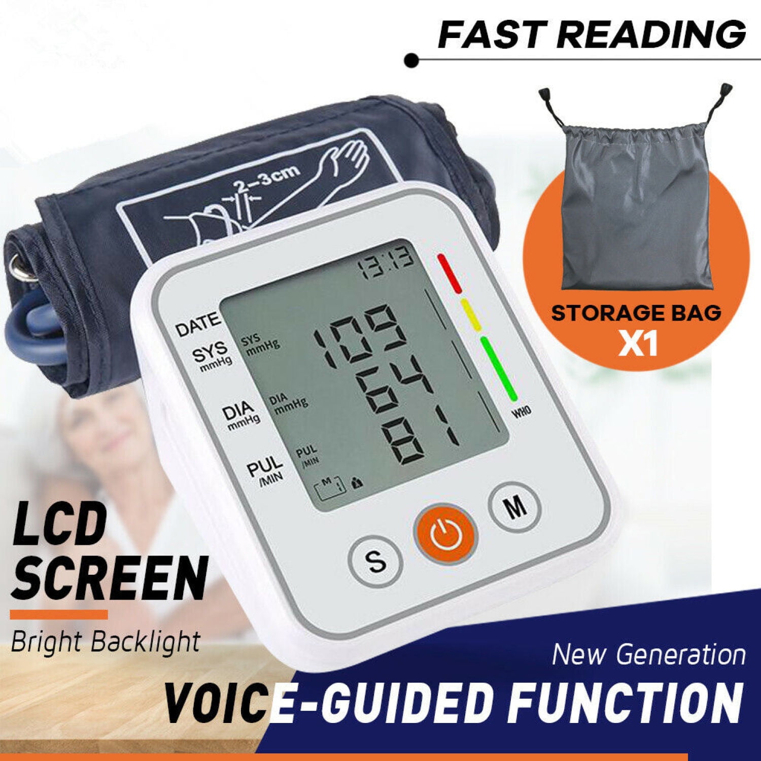 Automatic Arm Blood Pressure Monitor Digital BP Cuff Pulse Heart Rate ...