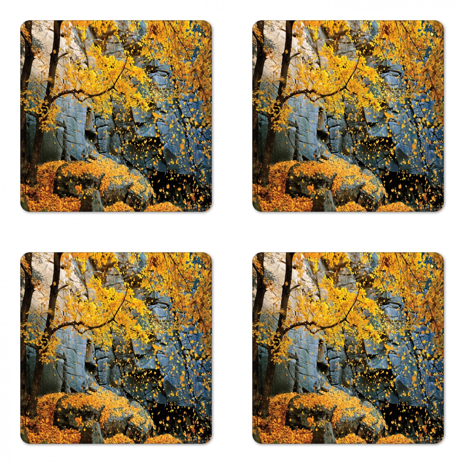 Leaves Coaster Set of 4, Canadian Maple Trees Falling Leaves down ...