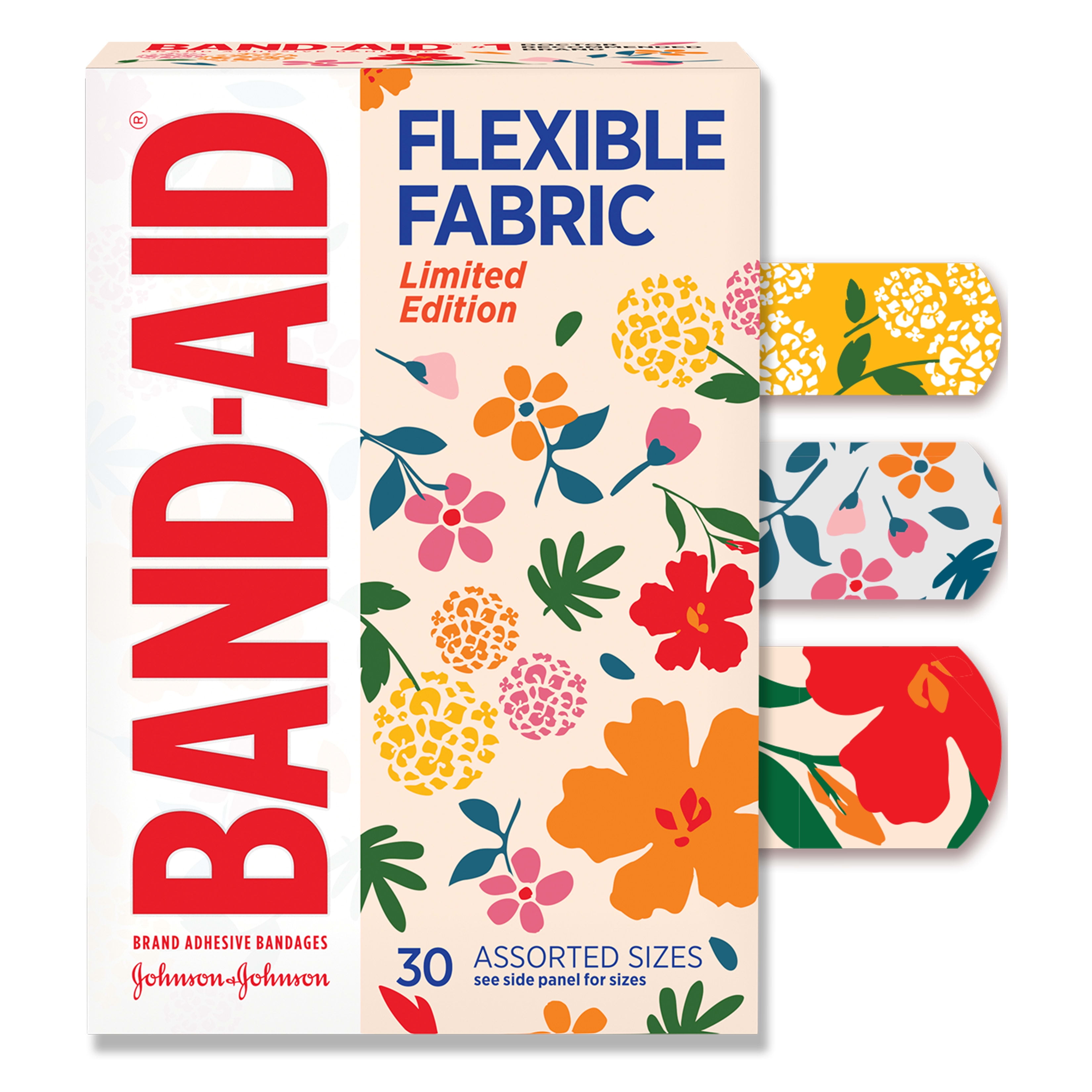 Band-Aid Brand Flexible Fabric Bandages, Wildflower, Assorted, 30 ct ...