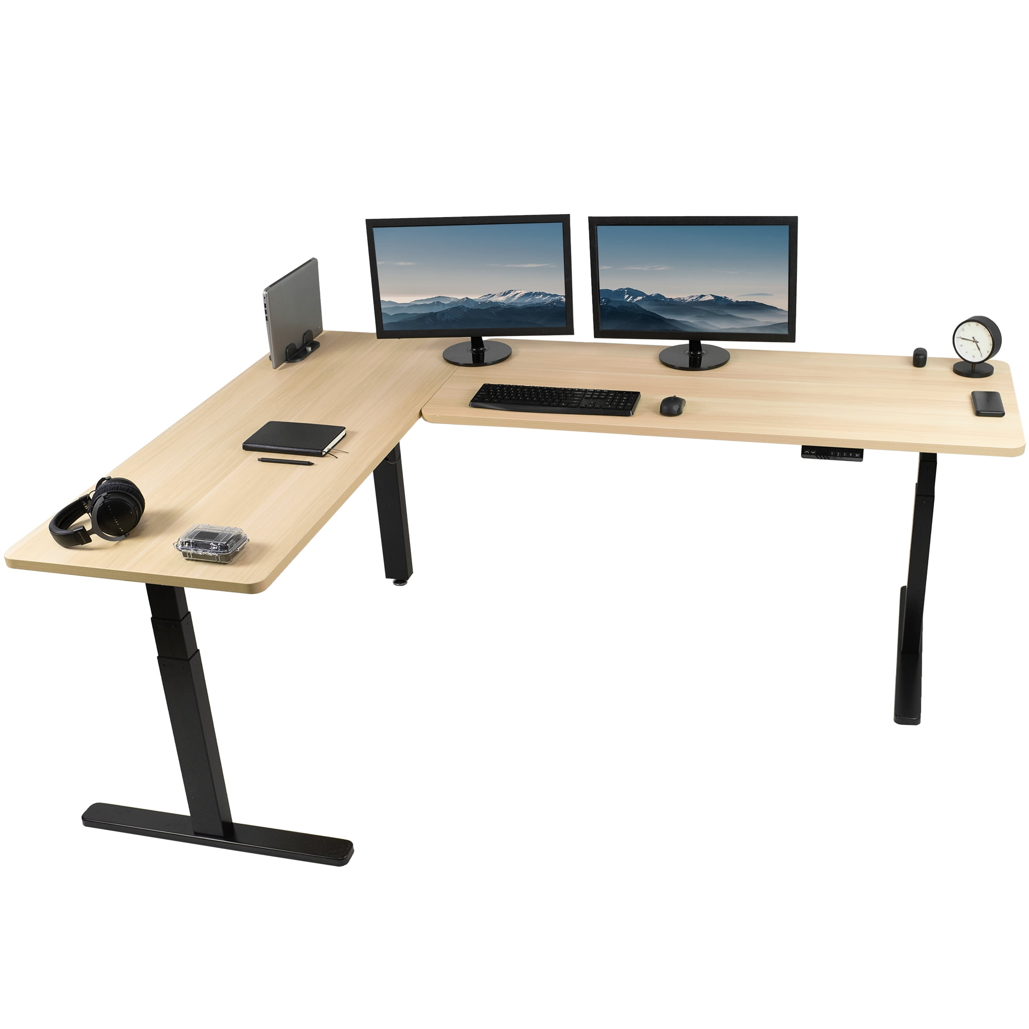 VIVO Electric 83" x 60" Stand Up Corner Desk, Light Wood Table Tops ...