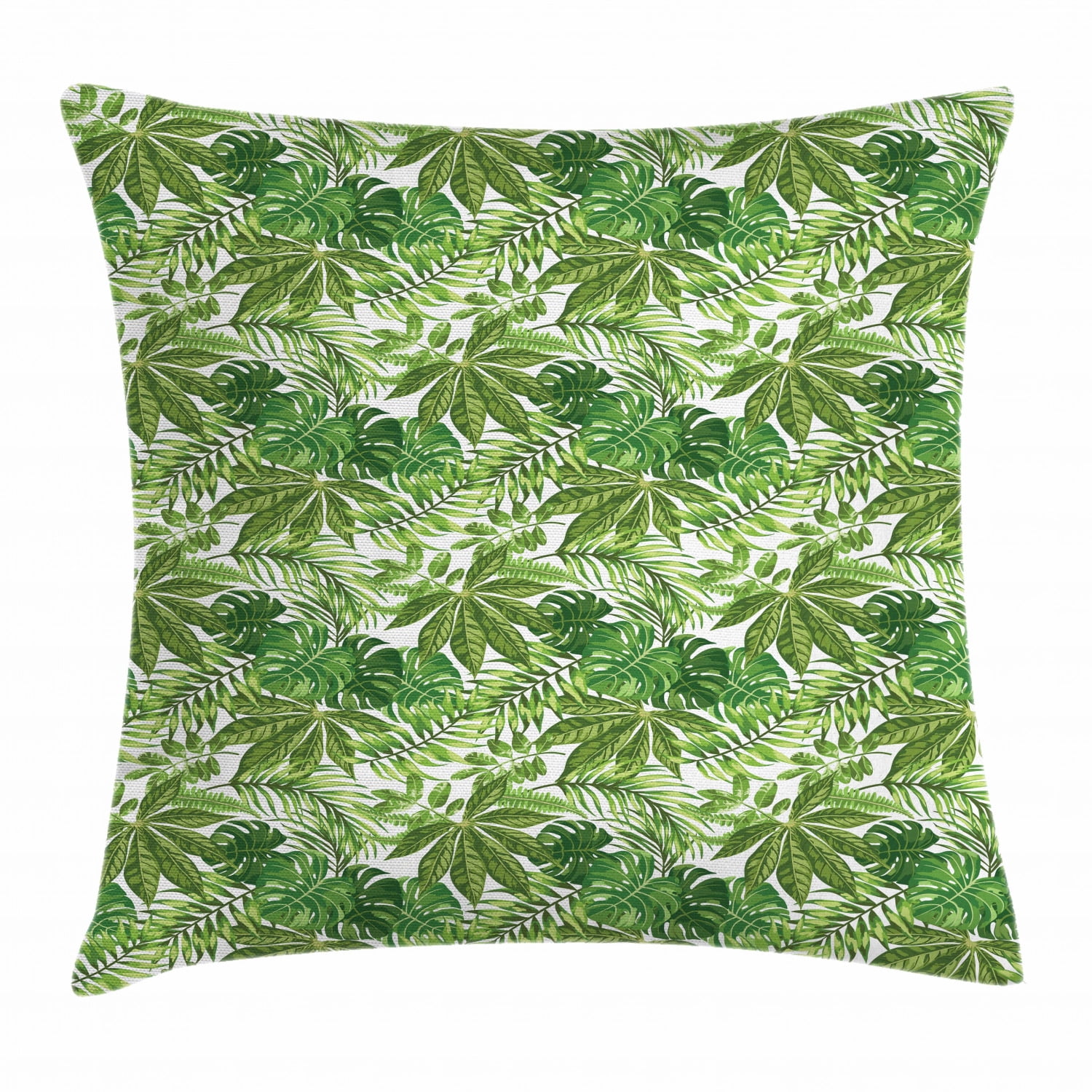Palm Leaf Throw Pillow Cushion Cover, Mix of Jungle Foliage Leaves ...