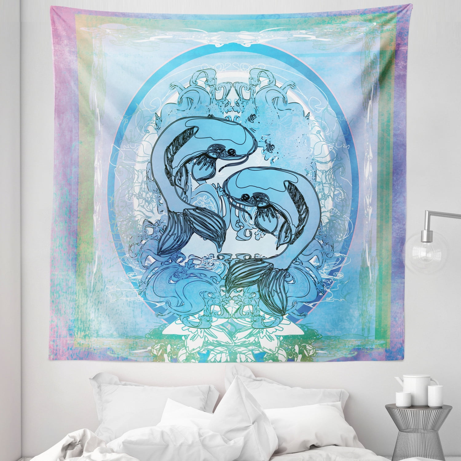 Fish Tapestry, Soul Mate Oriental Exotic Fishes on Gradient Round ...