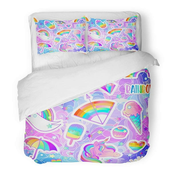 POGLIP 3 Piece Bedding Set Colorful Rainbow Pattern Candies Sweets Ice ...