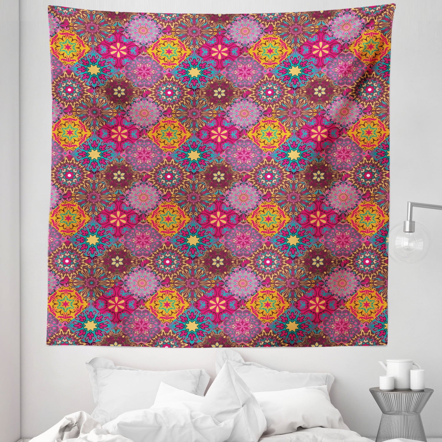 Moroccan Tapestry, Vibrant Mandala Motifs in Squares Eastern Oriental ...