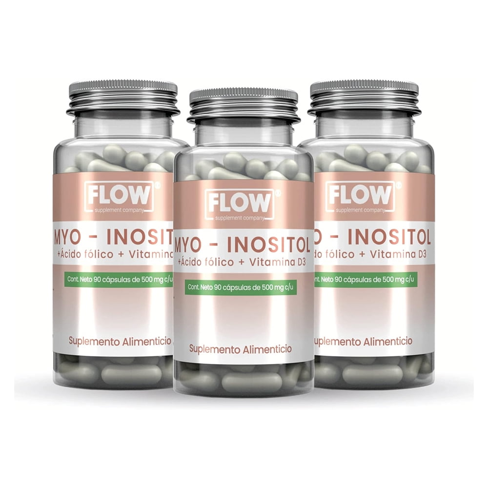 Suplemento FLOW - 3 PACK de Myo- Inositol, Ácido Fólico y Vitamina D3 con 270 capsulas de 500 mg ...
