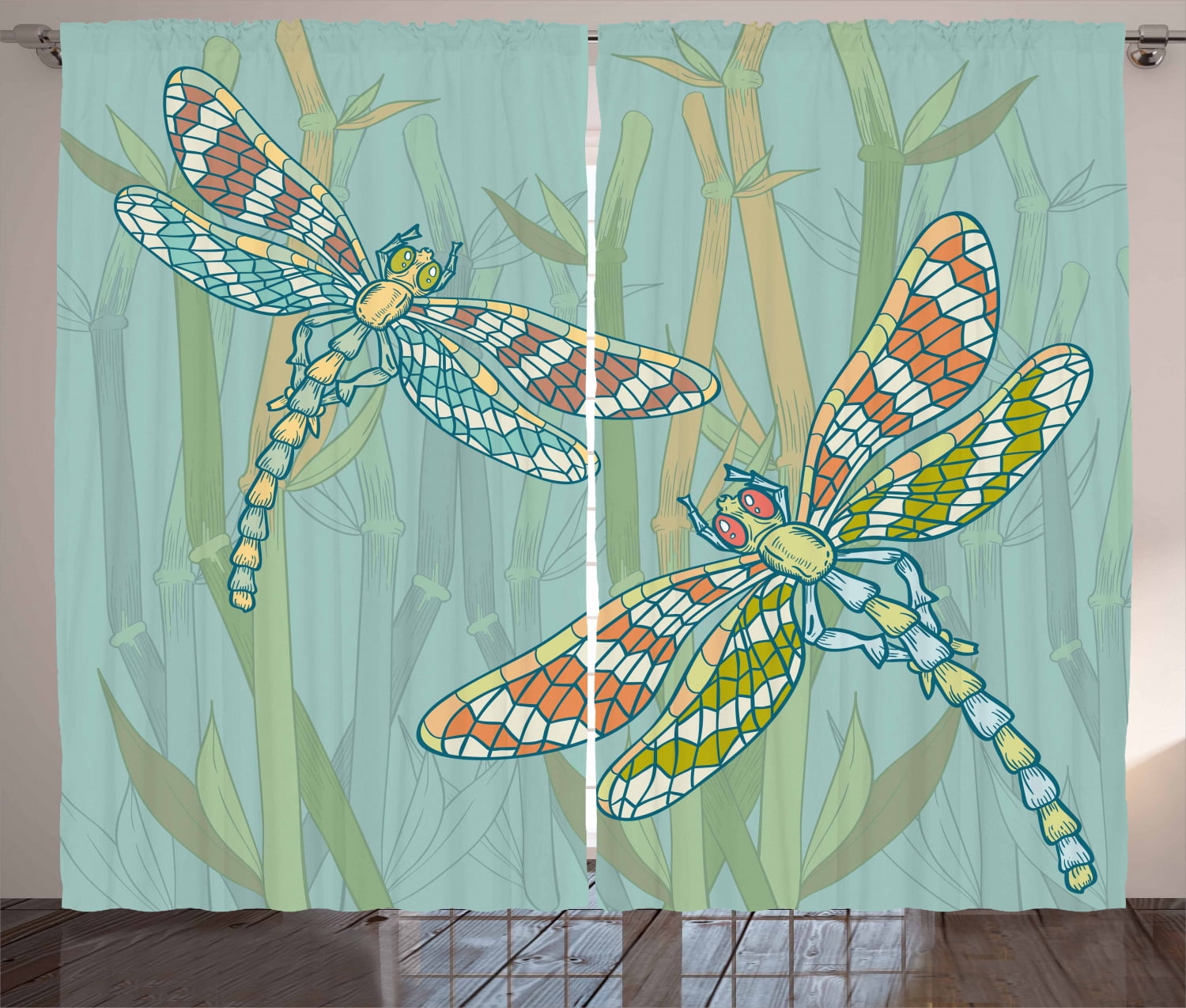 Dragonfly Curtains 2 Panels Set, Doodle Style Giant Dragonfly Figures ...