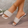 absuyy Womens Pearl Embellished Slide Sandals Flat Comfortable ...