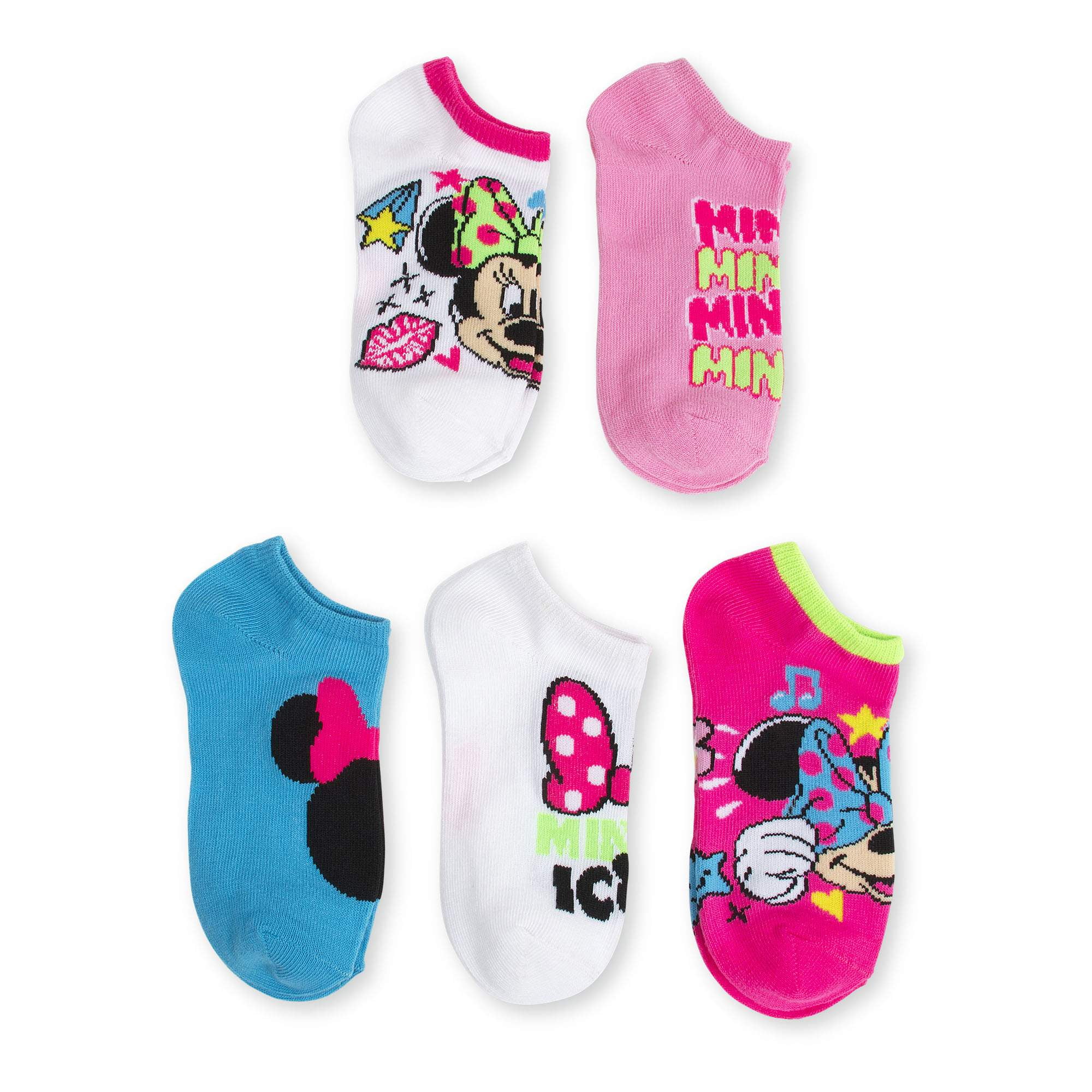 Minnie Mouse Girls Socks, 5 Pack No Show (Little Girls & Big Girls ...