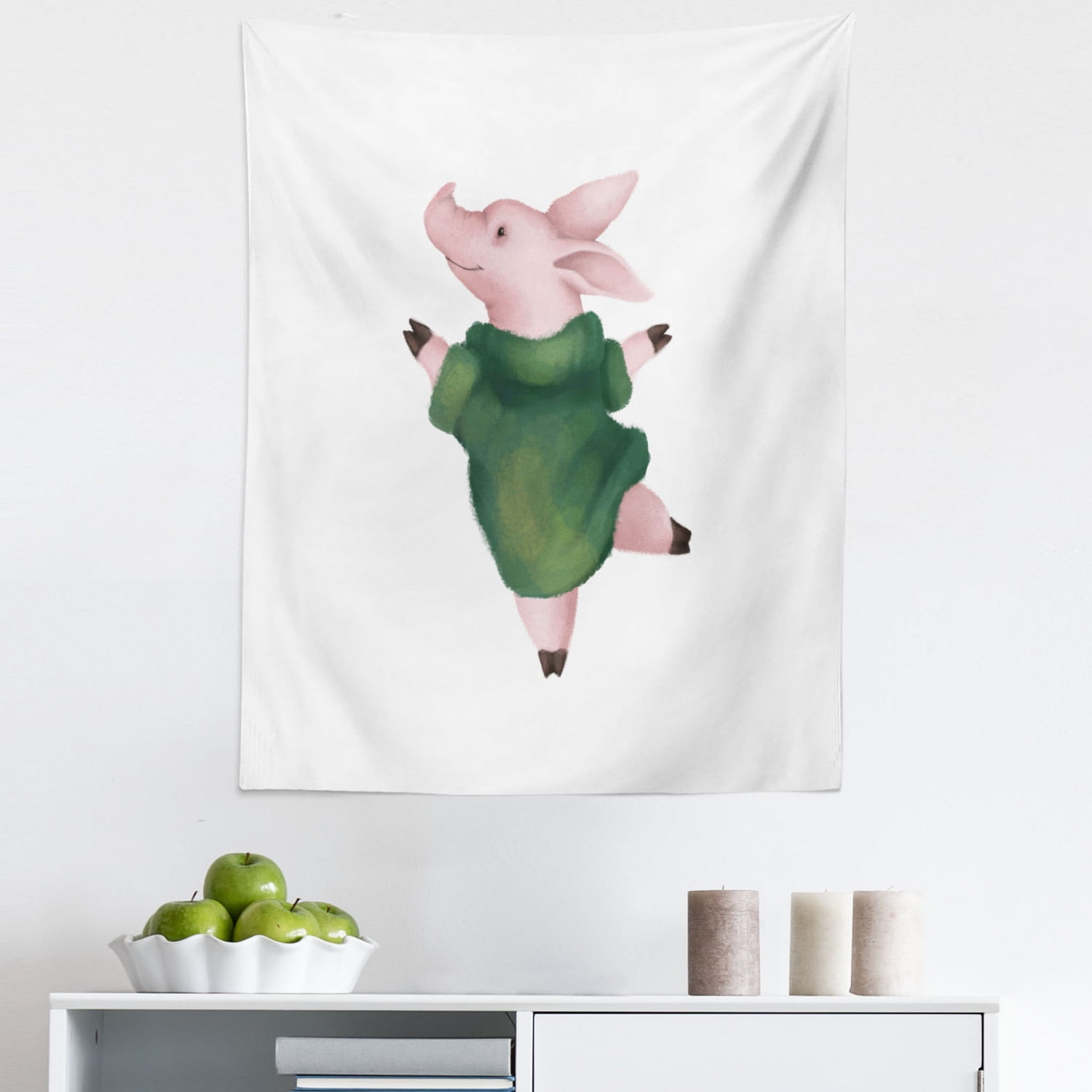 Farm Animal Tapestry, Image of Drawn Dancing Pig in Warm Sweater ...
