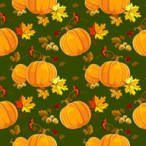 Fall Autumn Thanksgiving Pumpkins and Leaves on Dark Green 100% Cotton ...