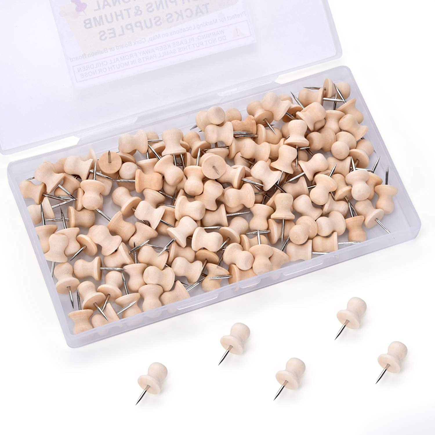 100 Pieces Wood Push Pins,Wooden Thumb Tacks with Box, Perfect for Home ...