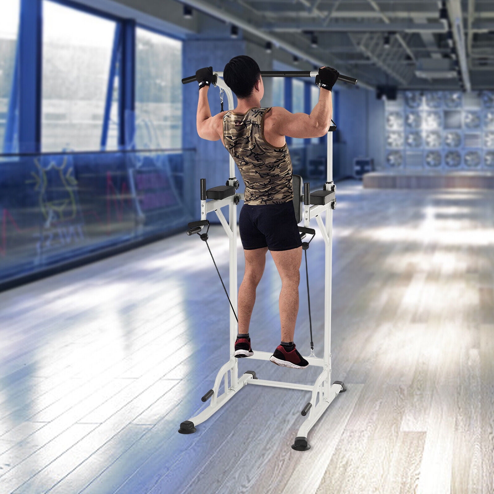 Flkoendmall Pull Up Bar Power Tower Dip Station Gym Strength Training ...