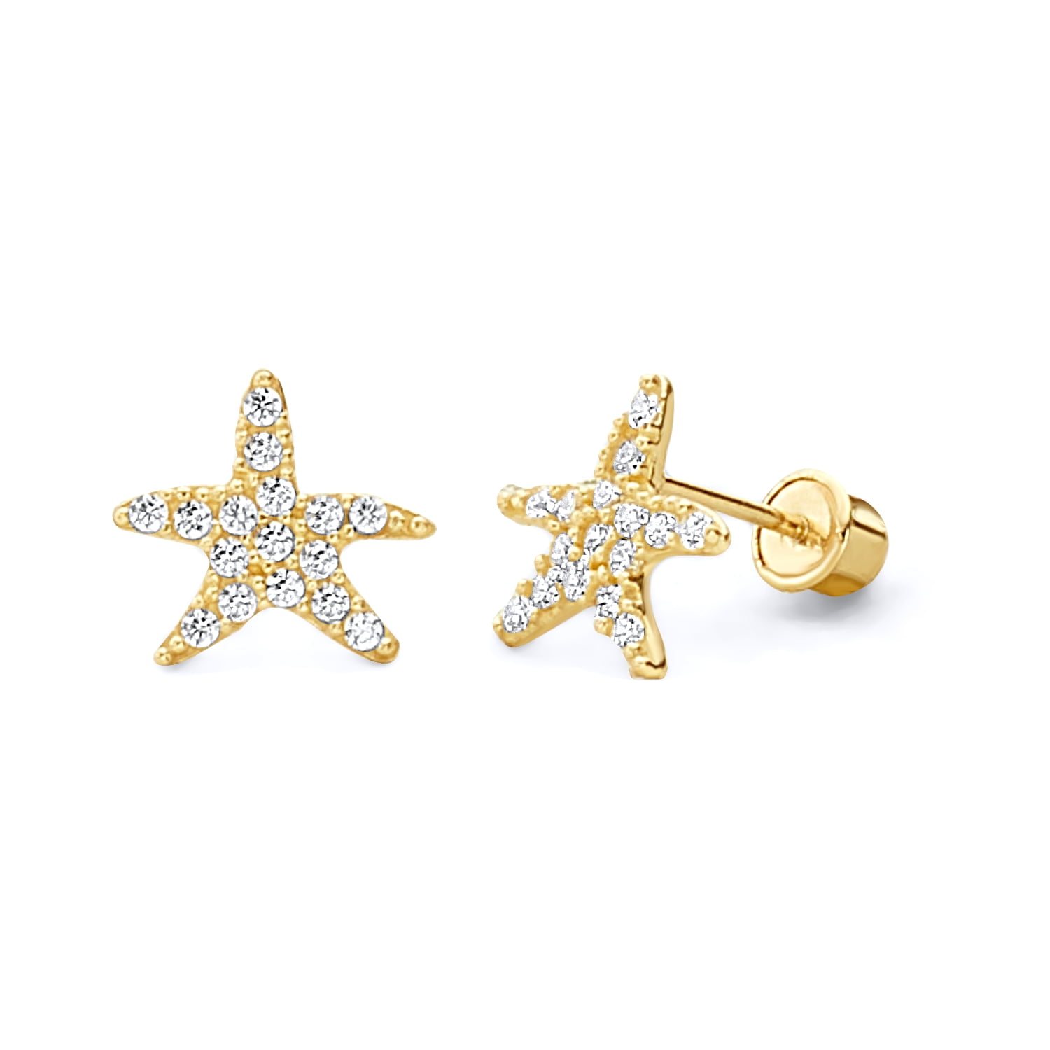Wellingsale - Wellingsale 14K Yellow Gold Polished Sea Star Stud ...