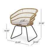Edson Outdoor Wicker Dining Chairs with Cushion, Set of 2, Light Brown ...