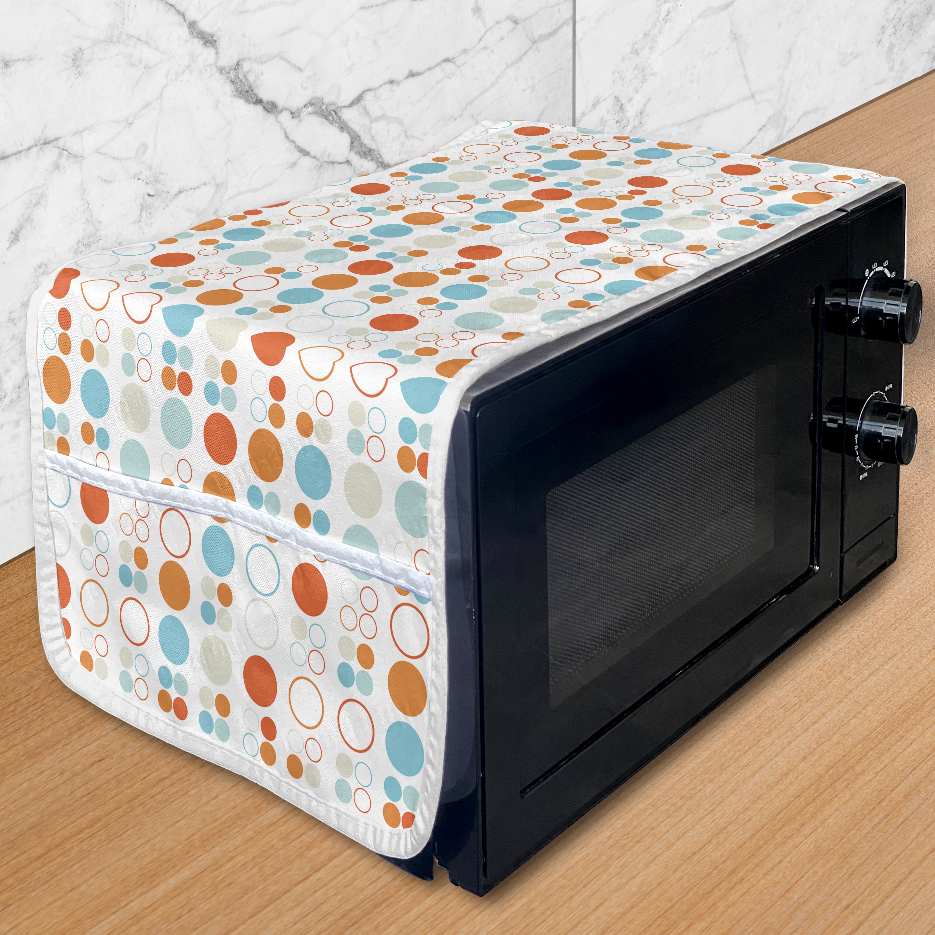Geometric Microwave Oven Cover, Simplistic Colorful Circles Rings Ovals ...