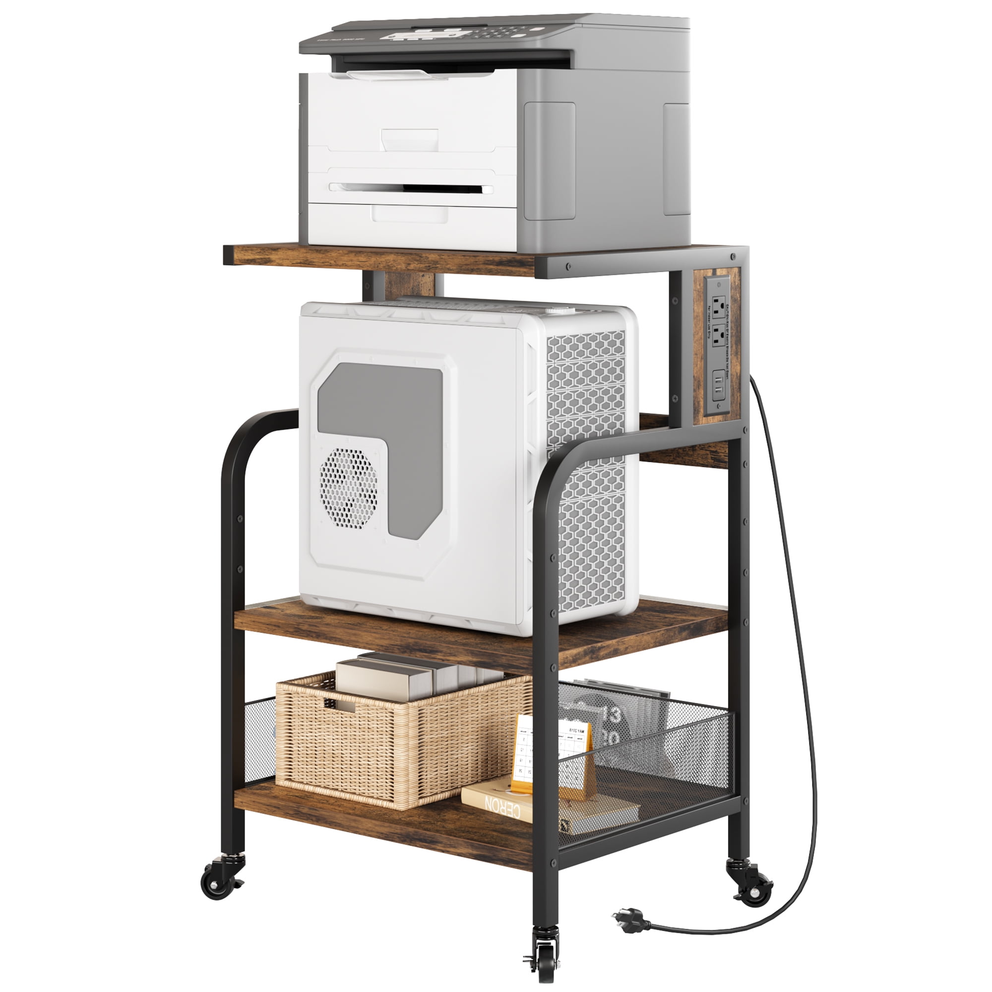 Alician Printer Stand  23.6 X18.9 X 29.5 In Big Size Printer Table With Charging Station And Adjustable Shelf  3 Tier Rolling Printer Cart With Wheels