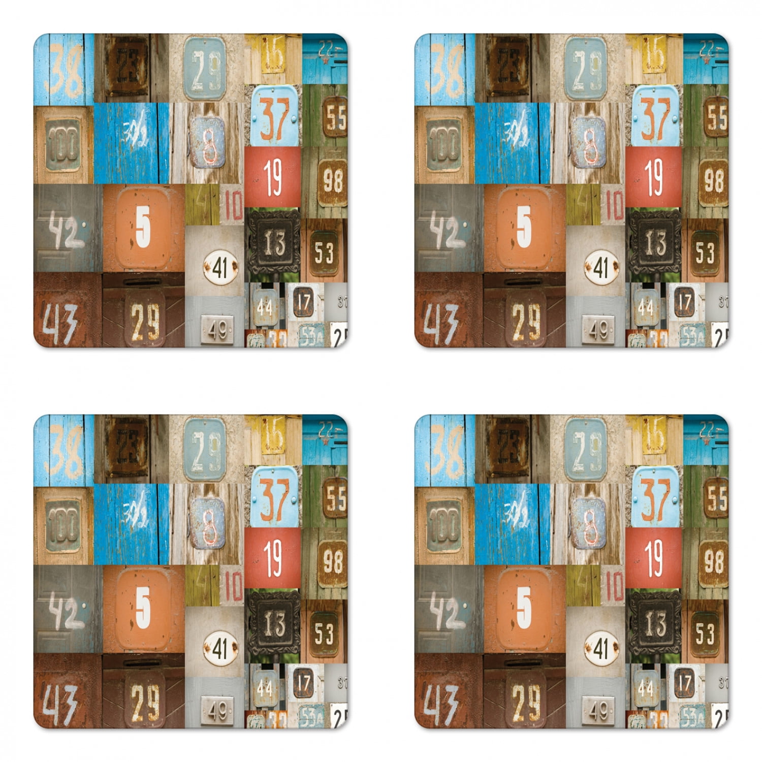 Modern Coaster Set of 4, Rusty Apartment Placards Nostalgic Once upon a ...
