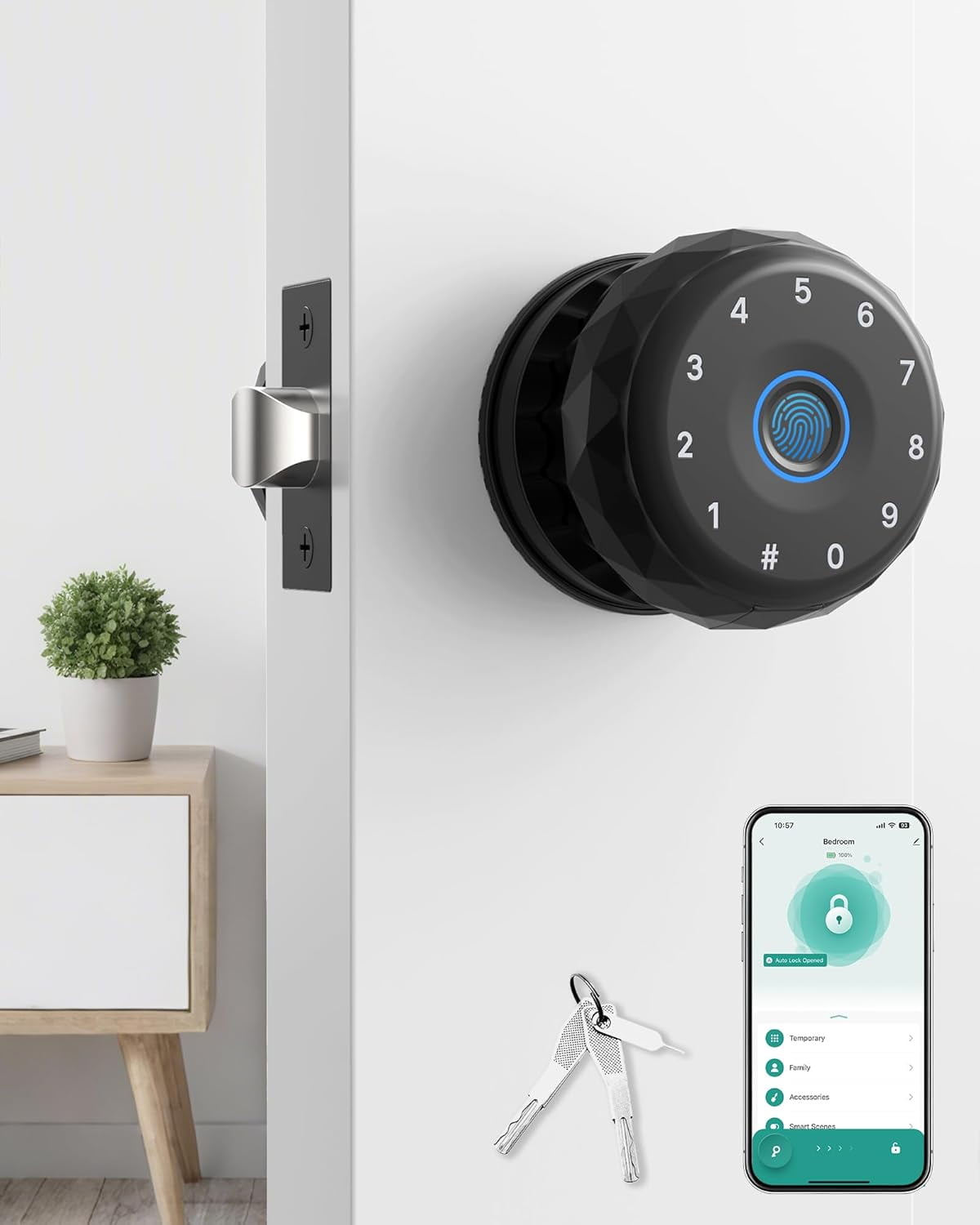 Smart Door Knob Fingerprint Door Lock with Keypad - Keyless Entry via ...