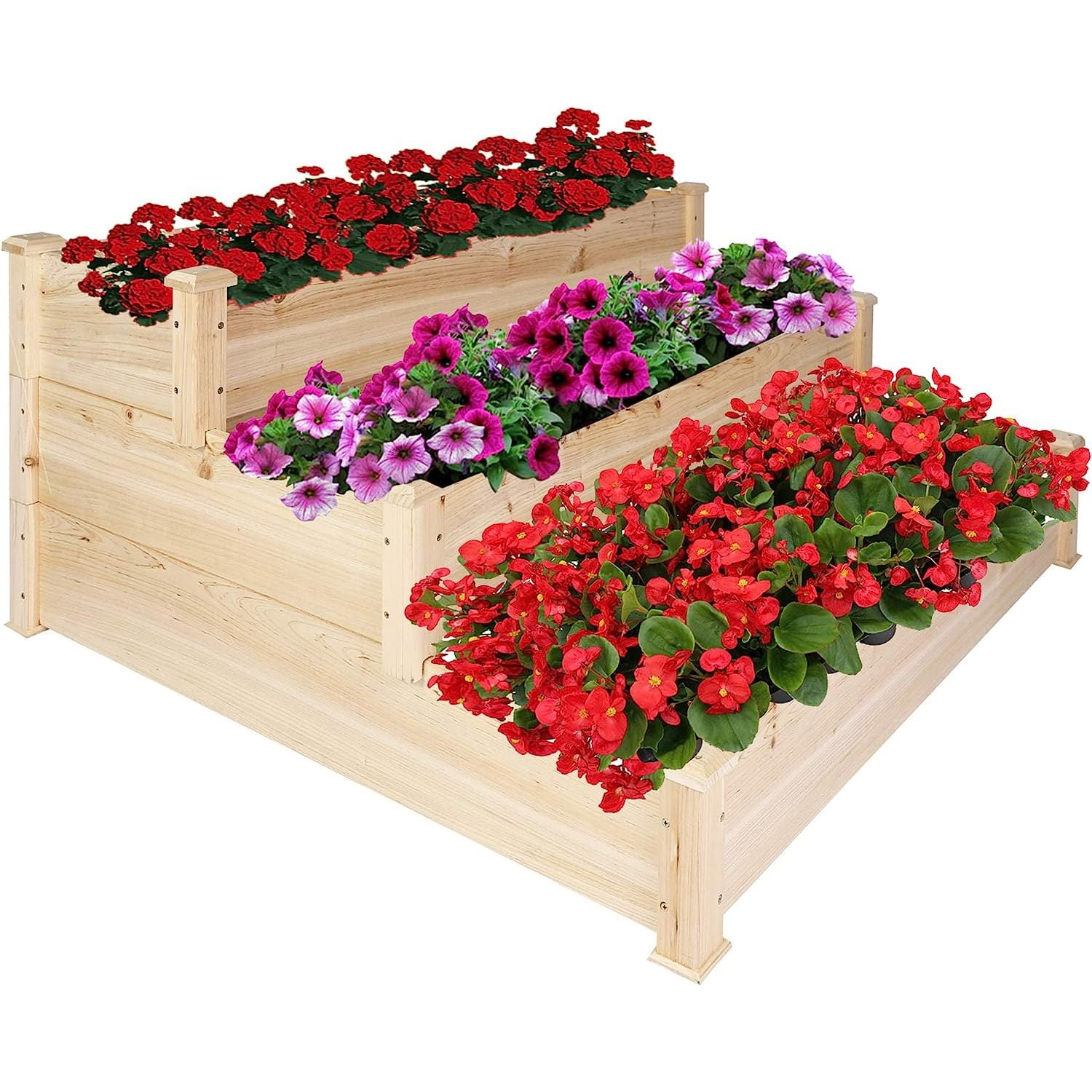 Bilot 3 Tier Raised Garden Bed Kit Wooden Elevated Planter Box Kit