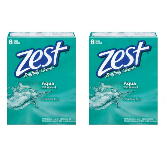 Zest Aqua Pure Cleansing Bar Soap 20% More Moisture 8 Count Pack of 2 ...