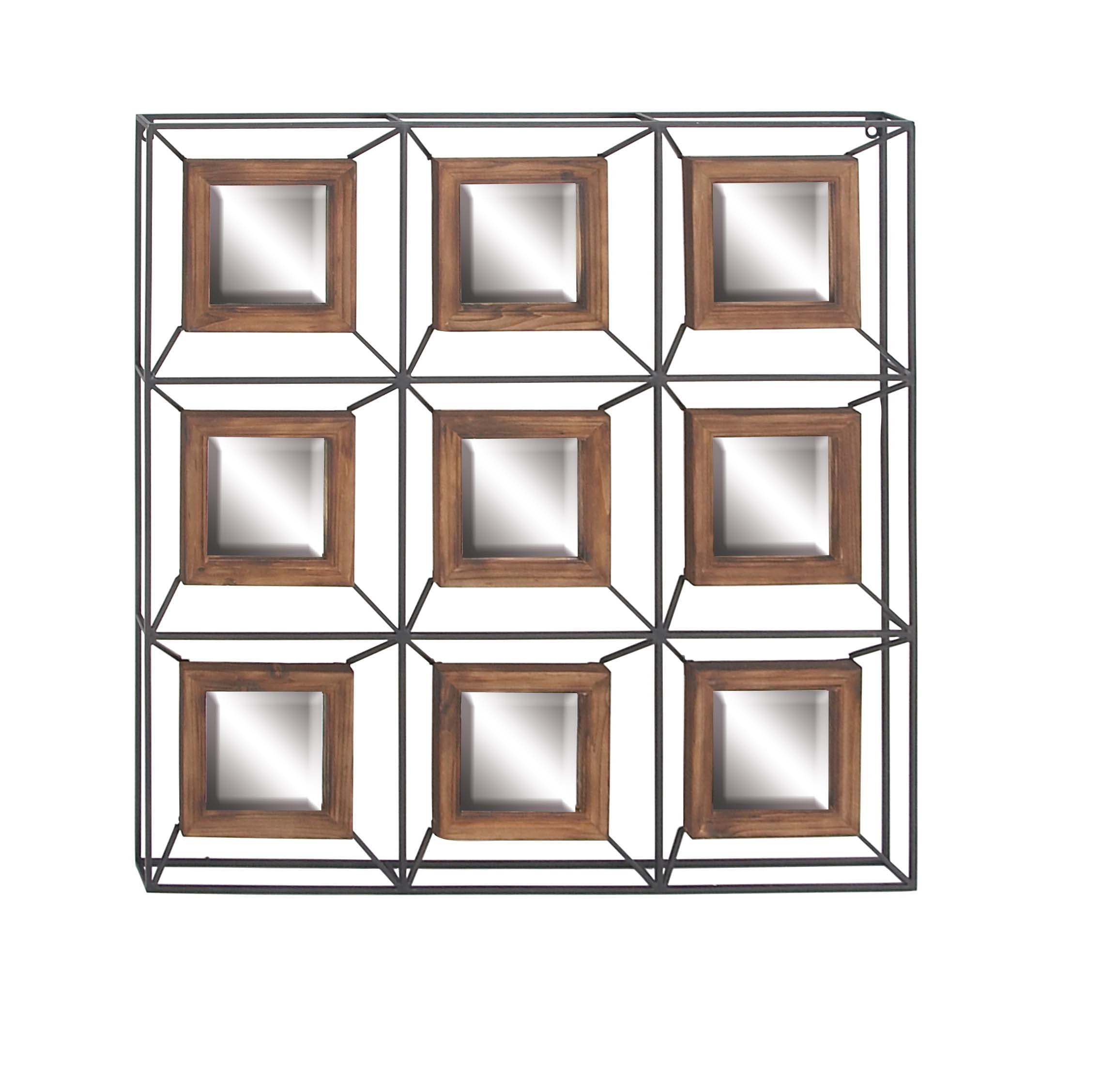 Decmode Contemporary Metal And Fir Wood Grid Wall Mirror, Gray ...