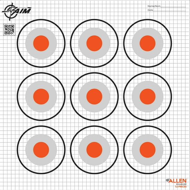 EZ Aim Paper 9-Spot Bullseye Paper Targets, 12" Square, 12-Pack, .39lb ...