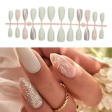 24 Pieces Almond Manicure Style Press On Nail Acrylic False Nail Stick ...