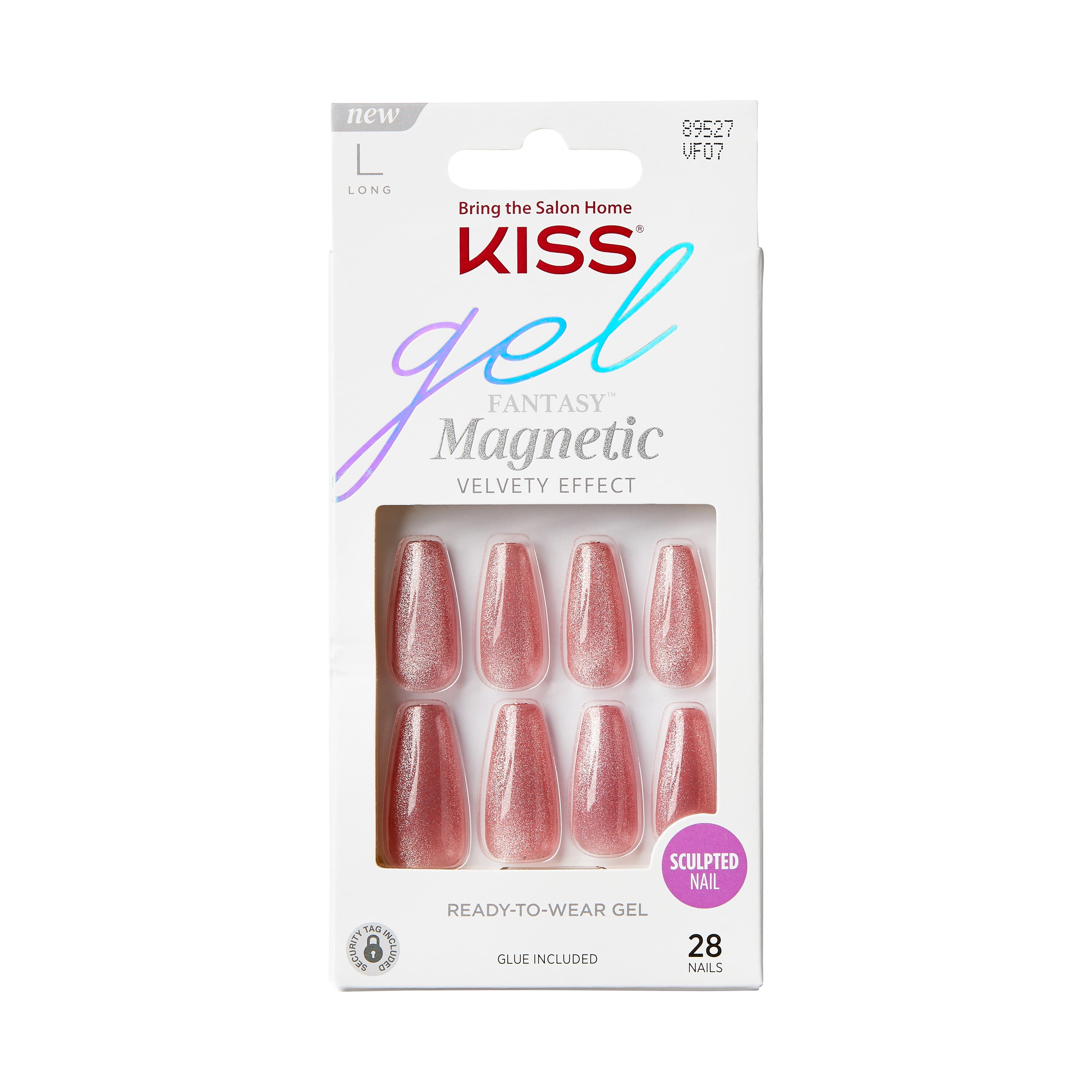 KISS Gel Fantasy Magnetic Long Coffin Gel Nails, Glossy Medium pink, 28 ...