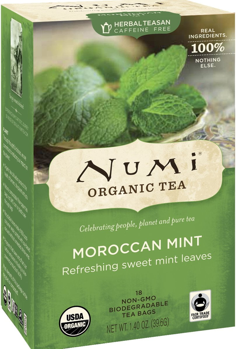 Numi Organic Tea Moroccan Mint - Full Leaf Herbal Teasan in Teabags, 18 ...