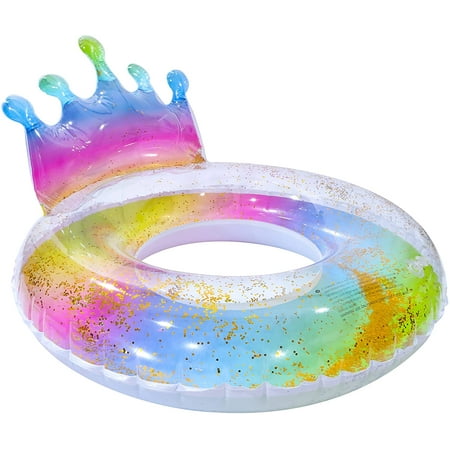 Inflatable Pool Ring with Glitter Rainbow Wings/Crown,Pool Tube Floats ...