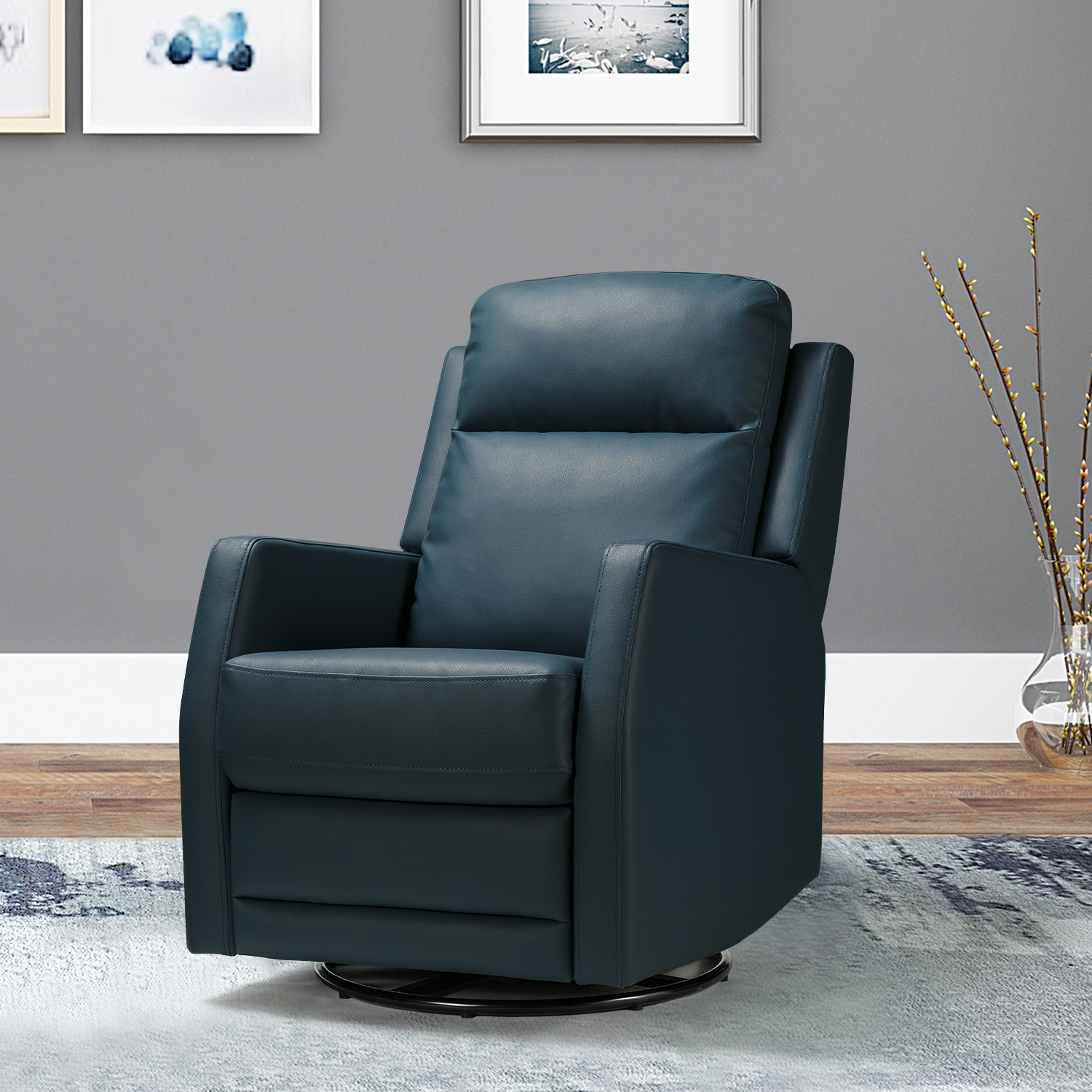 ARTFUL LIVING DESIGN Wingback Recliner with Swivel Base in Navy ...
