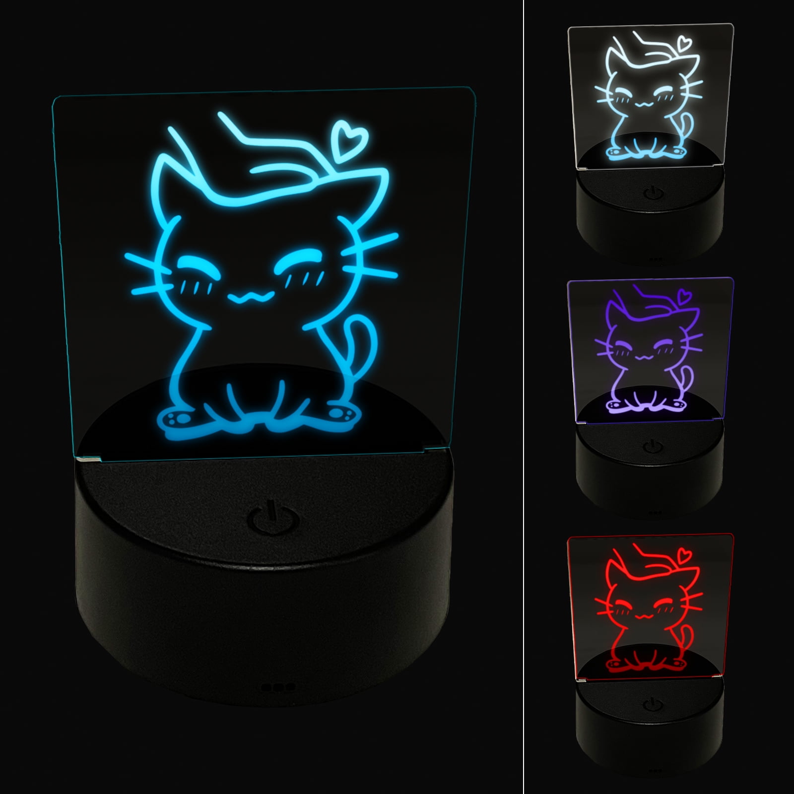 Satisfied Cat Kitty Headpat LED Night Light Sign 3D Illusion Desk ...