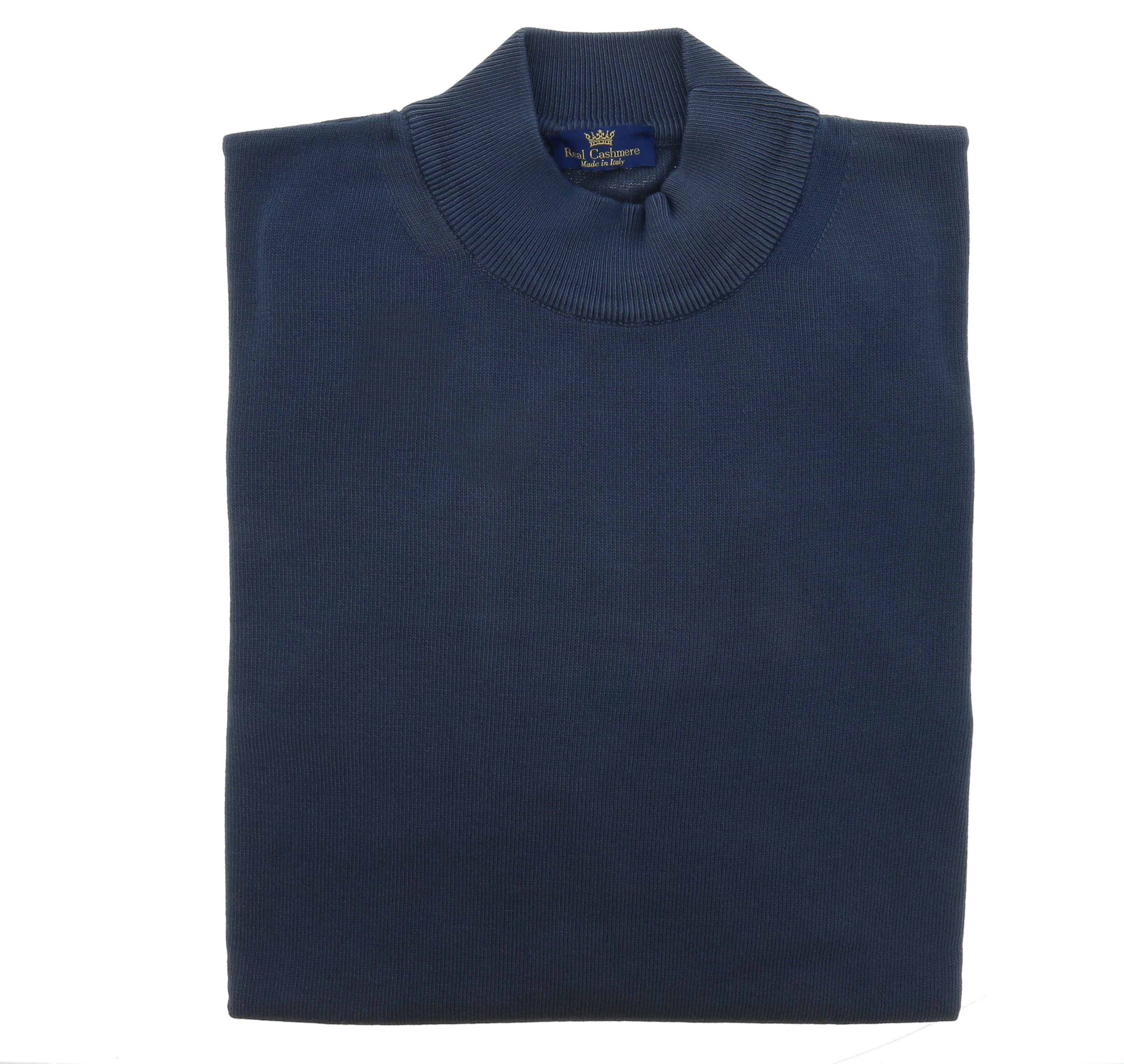 Cotton Modal Blend Mock Neck Big Mens Navy Blue Sweater By Real