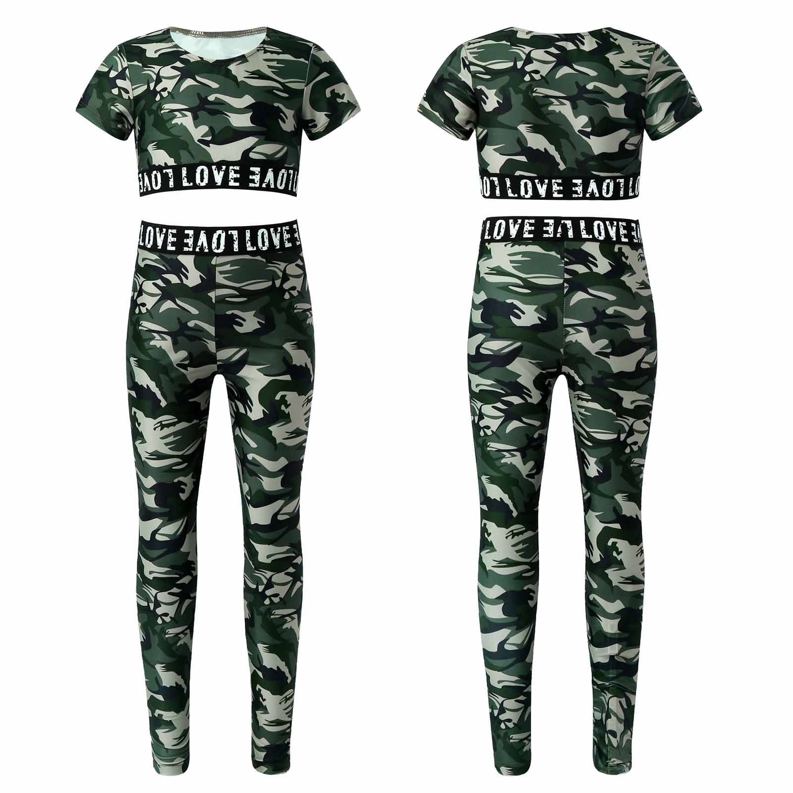 MSemis Kids Girls Comouflage 2 Pieces Set Athletic Crop Tops and ...